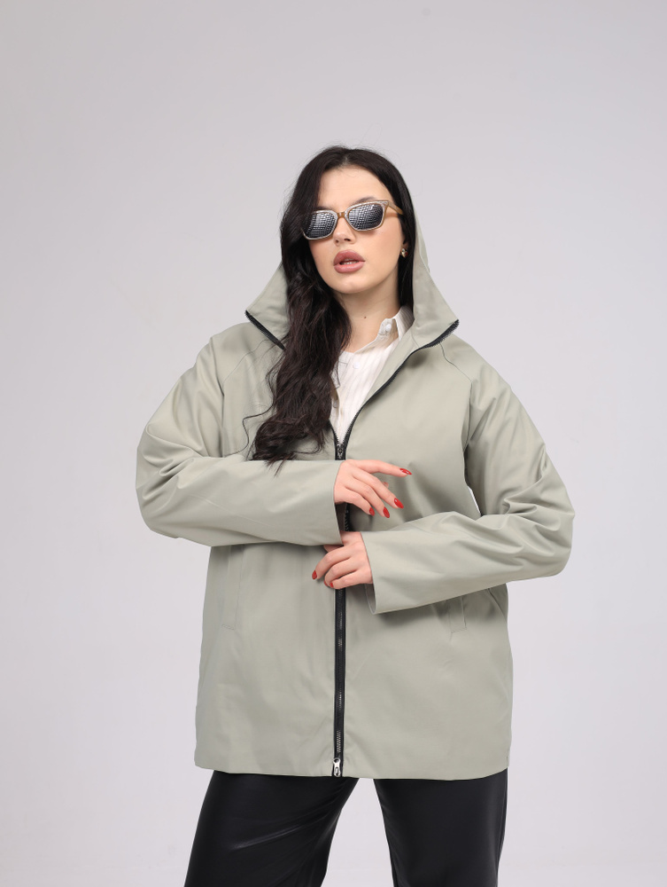 Ветровка Женский Jyldyz фисташковый капюшон Плащевка, размер 60 Длинный Демисезон оверсайз ...