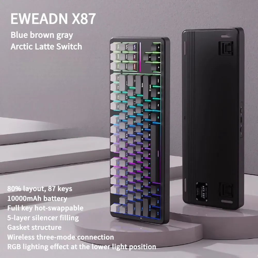 EWEADN Игровая клавиатура беспроводная X87 Pro, (Arctic Latte Switch), Английская раскладка ...