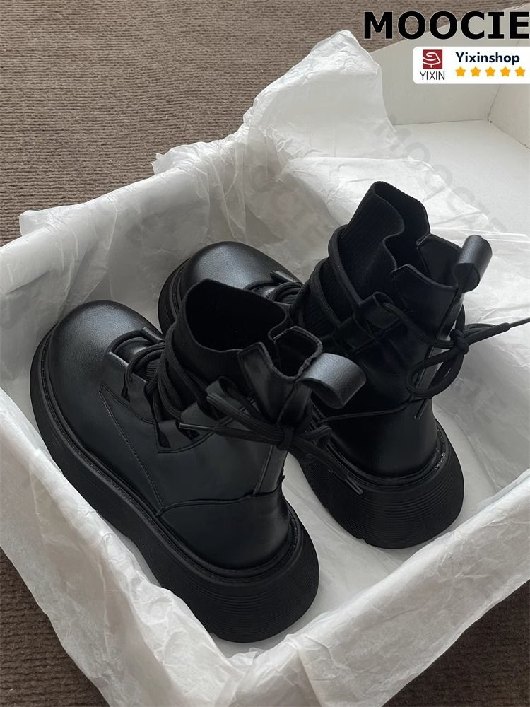 Сапоги Женский MOOCIE полусапоги, размер 39 черный Еврозима Каблук + платформа Китай Молния ...