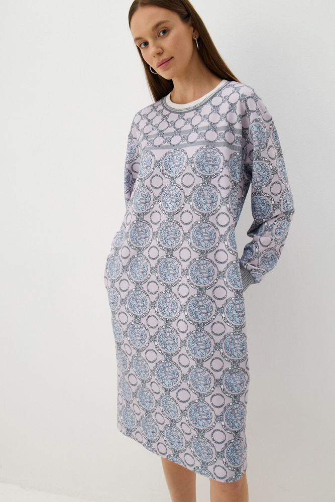 Платье Женский ALEXANDER BOGDANOV сиреневый, розовый прямое Длинный Полиэстер, Хлопок, размер 52 ...