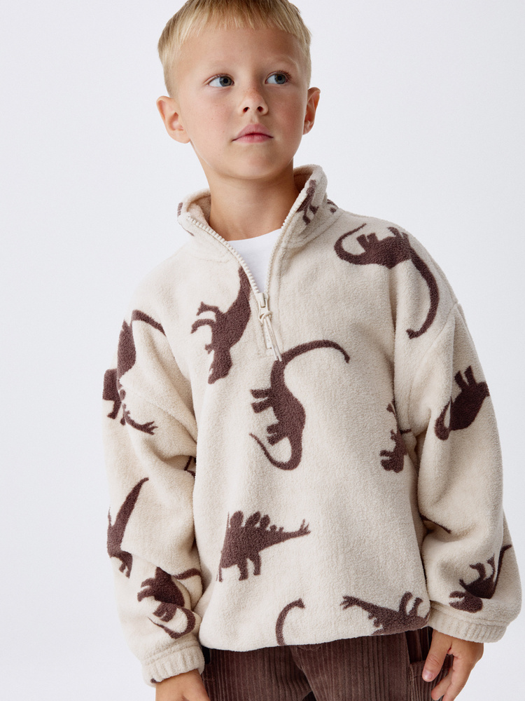 Толстовка Мальчики SELA серо-бежевый Молния Флис, размер 116 свободный Китай купить c доставкой ...