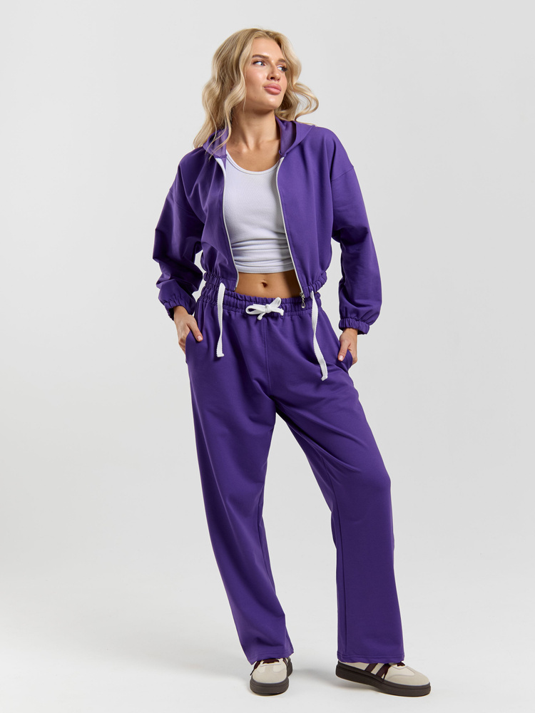 Костюм спортивный Женский GENJO Повседневный двойка фиолетовый, размер 48 Футер двухнитка ...