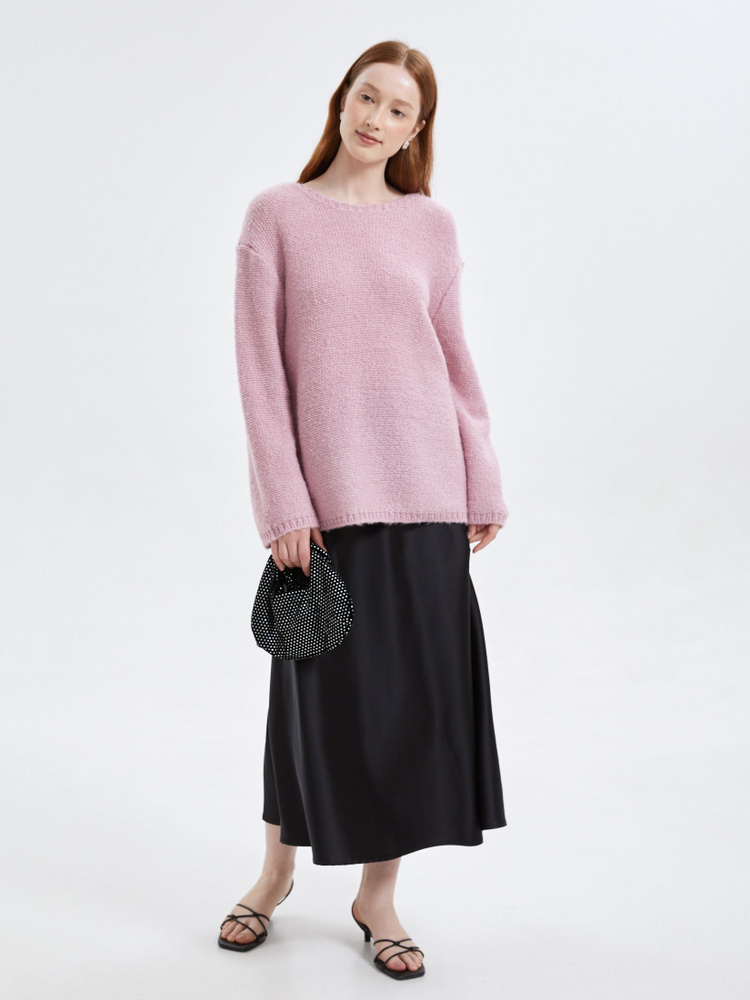 Свитер Женский nice&easy розовый Шерсть, Полиэстер, размер 52 Длинный ...