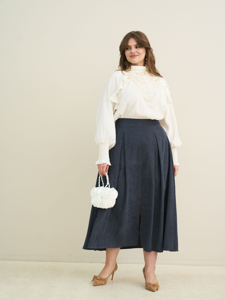 Юбка Женский SPARADA серый Вельвет трапеция, размер 58, 60 Резинка Миди Однотонный На любой ...