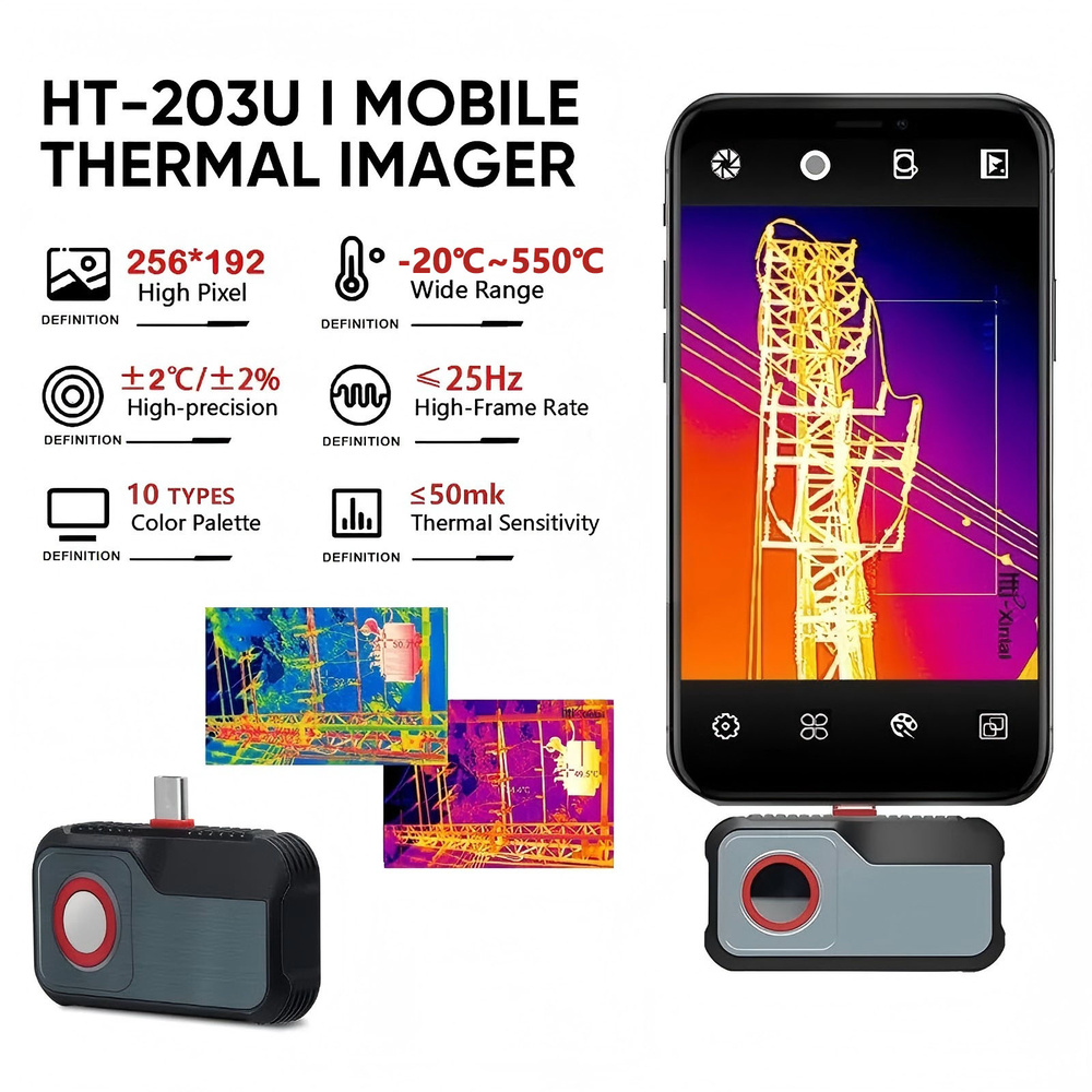 Тепловизор для смартфона HT-203U-i 256x192 пикс -20 C 550 C Type-C ...