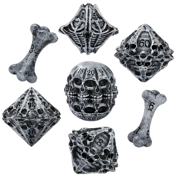Набор костей для настольных RPG игр, 7 шт., D4-D20, смола, серо-белый с ...