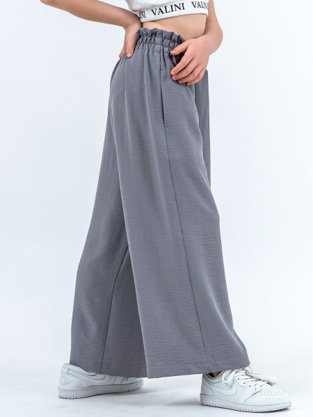 Брюки Девочки Valini кюлоты, палаццо серый Хлопок, Вискоза Повседневный, размер 164 Резинка ...