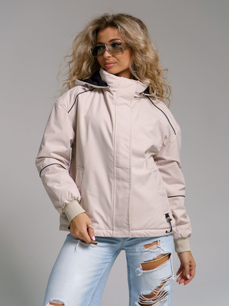 Куртка Женский sofo Карманы бежевый капюшон Полиэстер, размер 48 Длинный Демисезон свободный ...