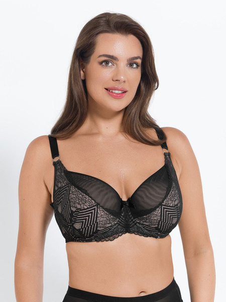 Бюстгальтер Женский Grandissima, размер 75E черный Вечерний/праздничный Россия Крючки Кружево ...