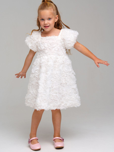 Платье Девочки PlayToday белый Вечерний/праздничный Короткий Текстиль, размер 104 Молния ...