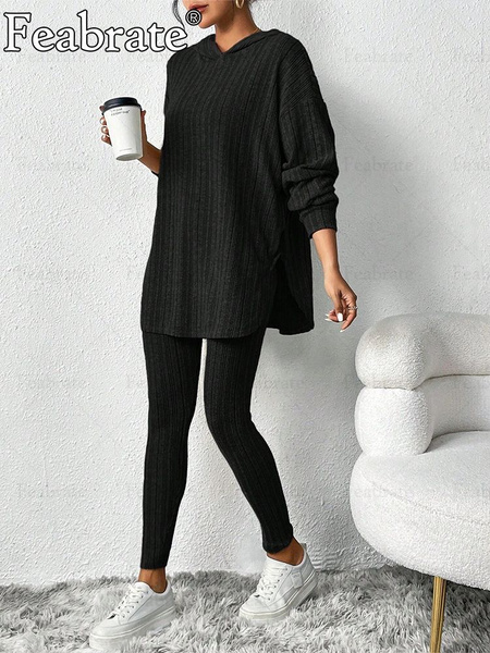 Комплект одежды Женский Feabrate Повседневный черный, размер 48, 50 Полиэфирное волокно Другое ...