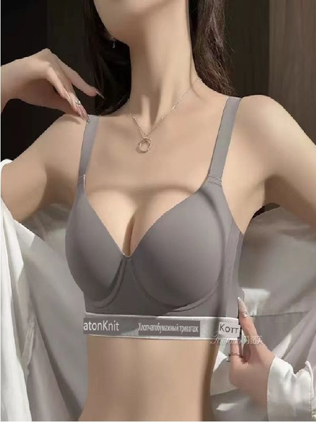 Бюстгальтер Женский бралетт, классическая чашка, размер 90B, 90C серый шелк Хлопок, Нейлон ...