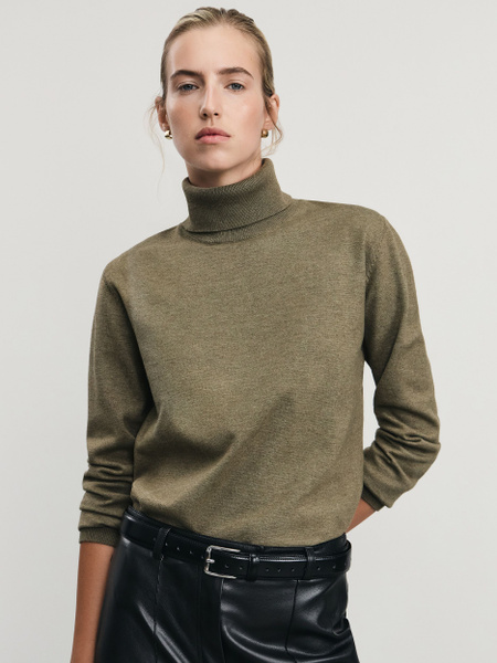 Свитер Женский Zarina оливковый Акрил, Полиамид, размер 48 прямой Длинный Однотонный Китай ...