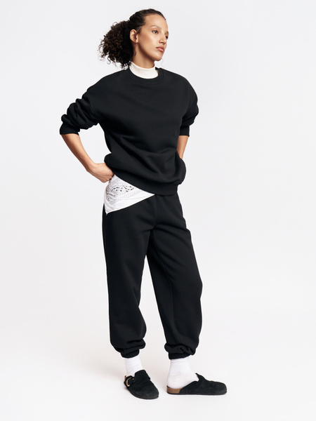 Брюки Женский Zolla джоггеры черный Хлопок, Полиэстер Повседневный, размер 44 Демисезон, рост ...