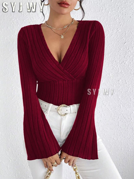Лонгслив Женский SYJWY винно-красный Длинный, размер 42 Полиэфир Воротник Однотонный ...