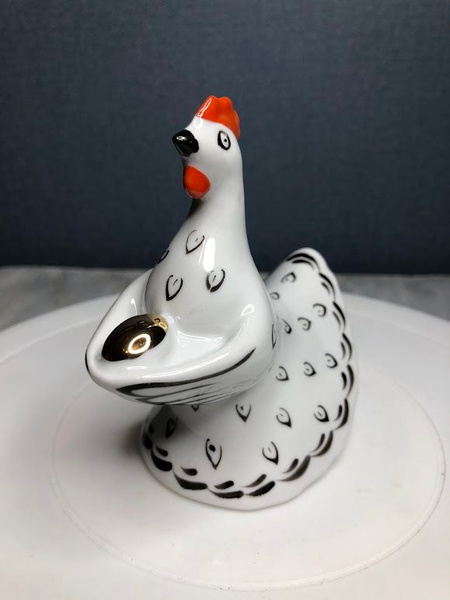 Статуэтка винтажная Вербилки, Гарднер, Россия "КУРОЧКА с КАРАВАЕМ", 11.5см, фарфор, ручная ...