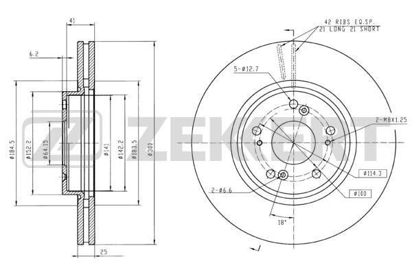 Диск тормозной Honda Accord VII 03-, CR-V II 05- передний вентилируемый 300 х 25 Zekkert BS-5396 ...