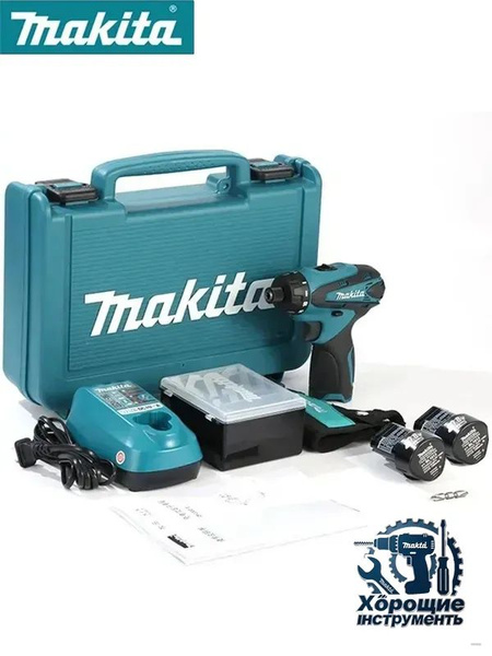 Makita DF030DWE электрическая дрель-шуруповерт hабор 24 Нм 10,8 В с ...