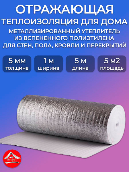 Утеплитель 5мм фольгированный рулон 5м2 для стен потолка и теплого пола ...