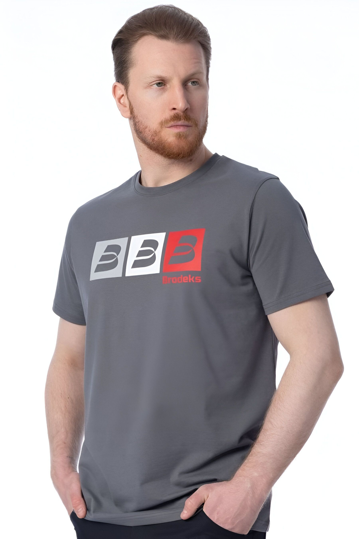 Футболка Мужской BRODEKS серый Короткий, размер 56, 58 Хлопок, Эластан Логотип прямой Спортивный ...