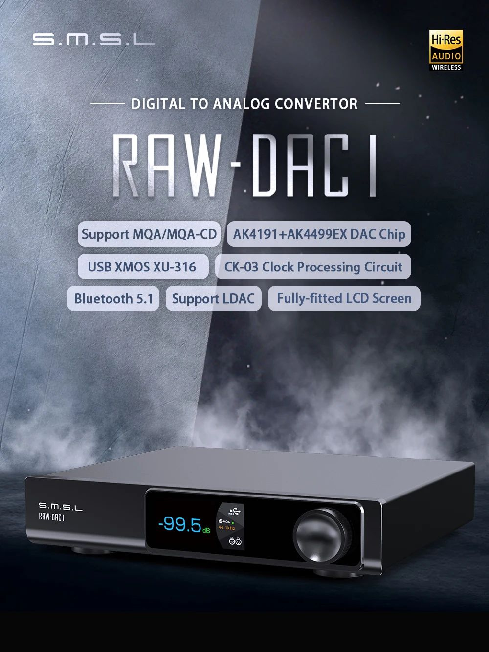 SMSL RAW-DAC1, HIFI десктопный аудио декодер, MQA USB DAC с чипом AK4499EX, Bluetooth 5.1 ...