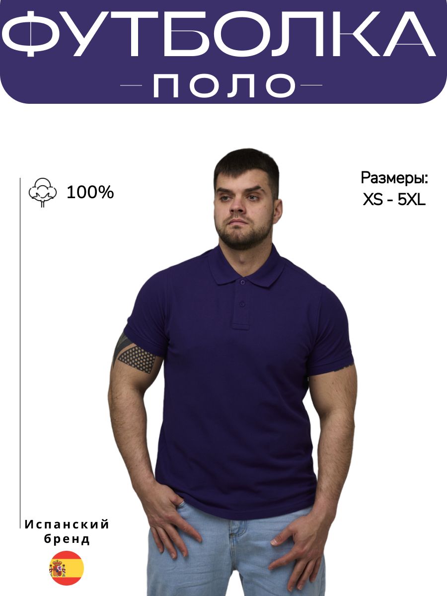 Поло Мужской JHK фиолетовый Короткий, размер 50 Хлопок Воротник ...