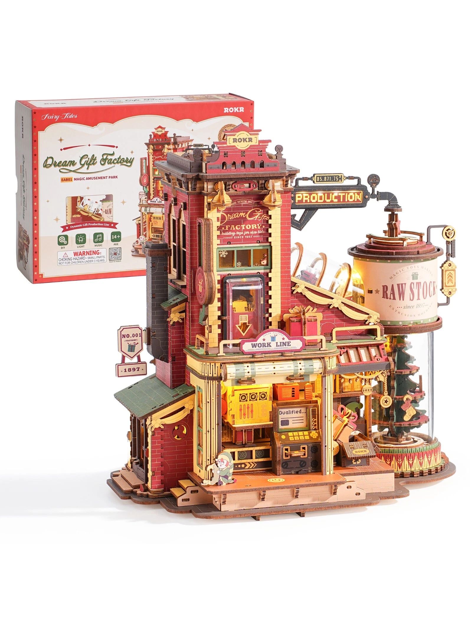 ROKR 3D Wooden Puzzle Music Box Model Kit Dream Gift Factory Toys Xmas ...
