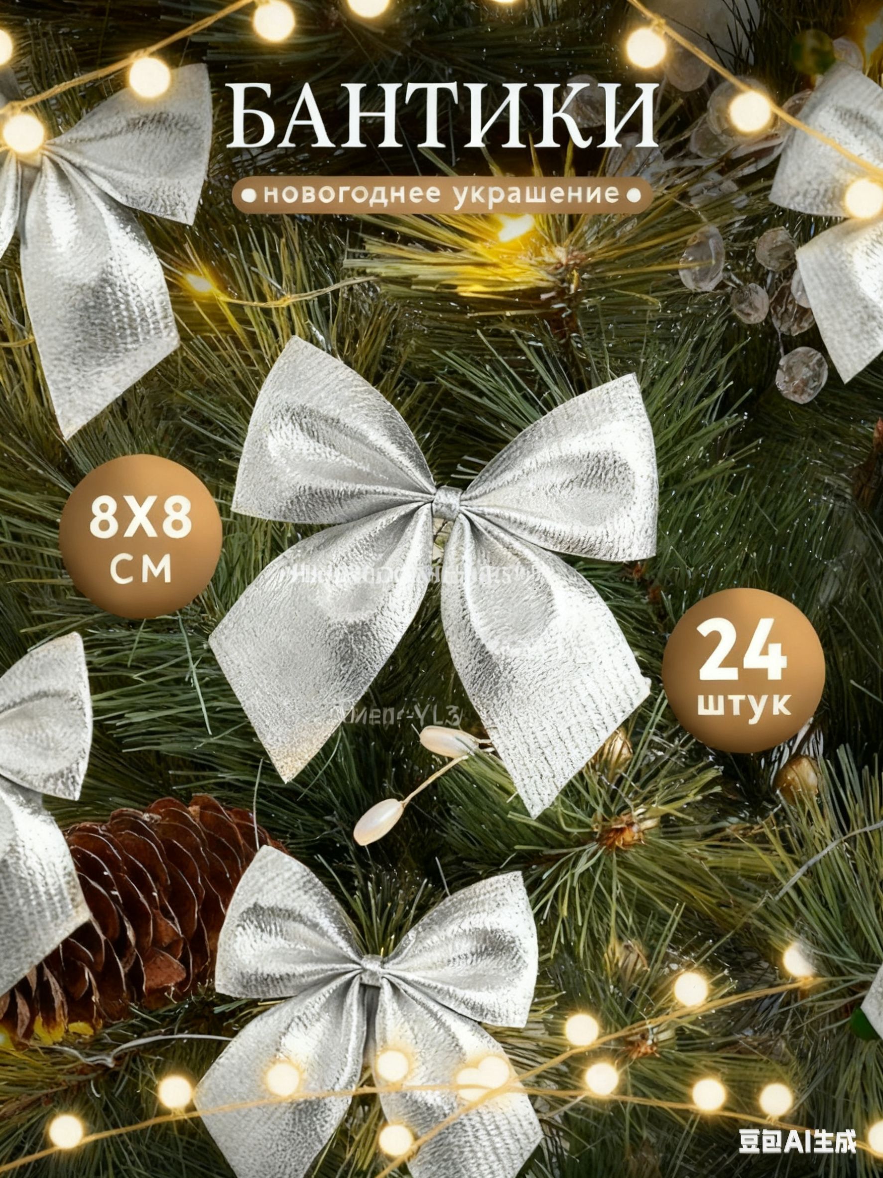 Набор новогодних украшений для елки, серебристый, 24 штук купить c ...