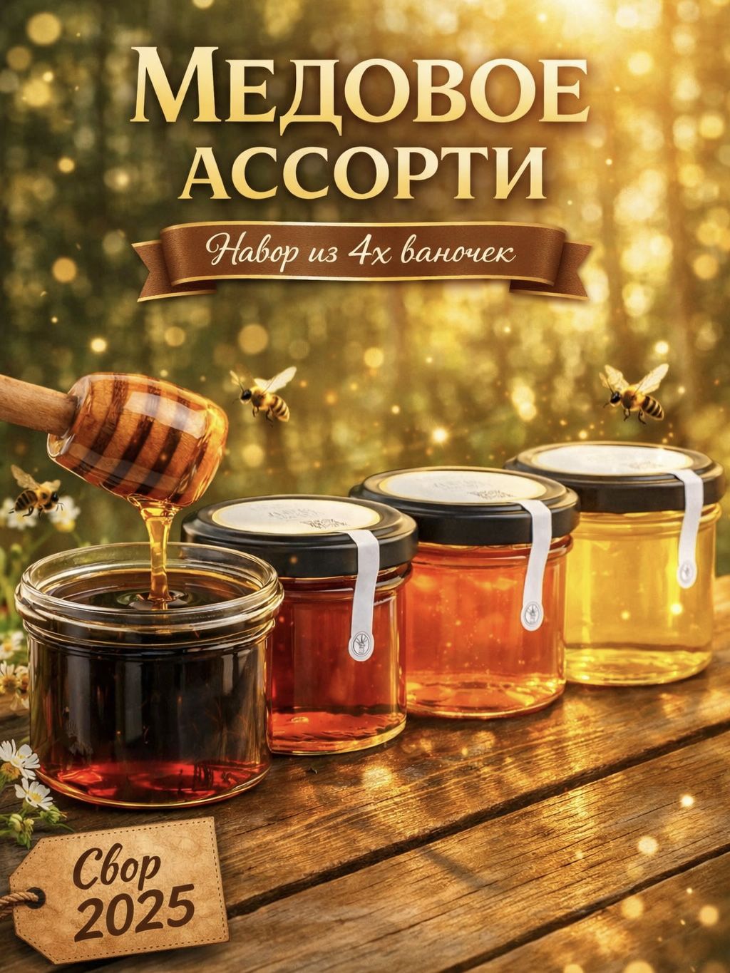 Набор меда из 4 штук в подарок купить на OZON по низкой цене (3093322258)