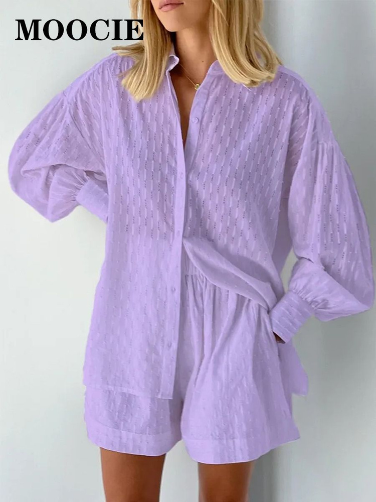 Комплект одежды Женский MOOCIE фиолетовый, размер 42 Хлопок, Лен На любой сезон купить c ...