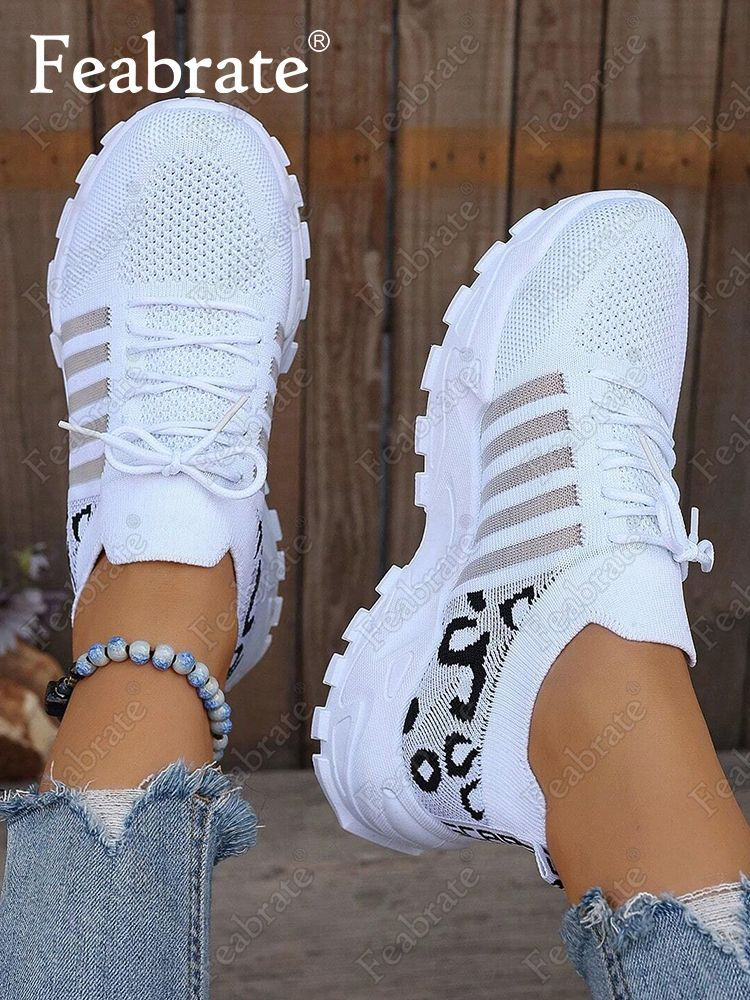Кроссовки Женский Feabrate Breathable Бег, размер 41 R (средняя) Лето Шнурки Танкетка купить c ...