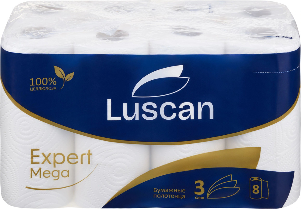 Полотенца бумажные Luscan Expert Mega 3-слойные белые, 8 рулонов, по 12 метров купить на OZON по ...