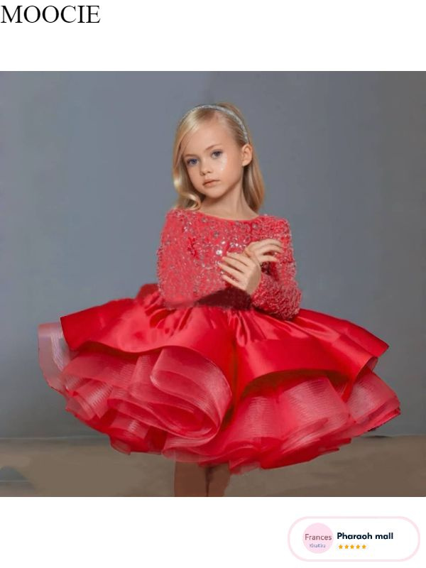 Платье Девочки MOOCIE красный Вечерний/праздничный Короткий Политекс Манжеты, Воротник, размер ...