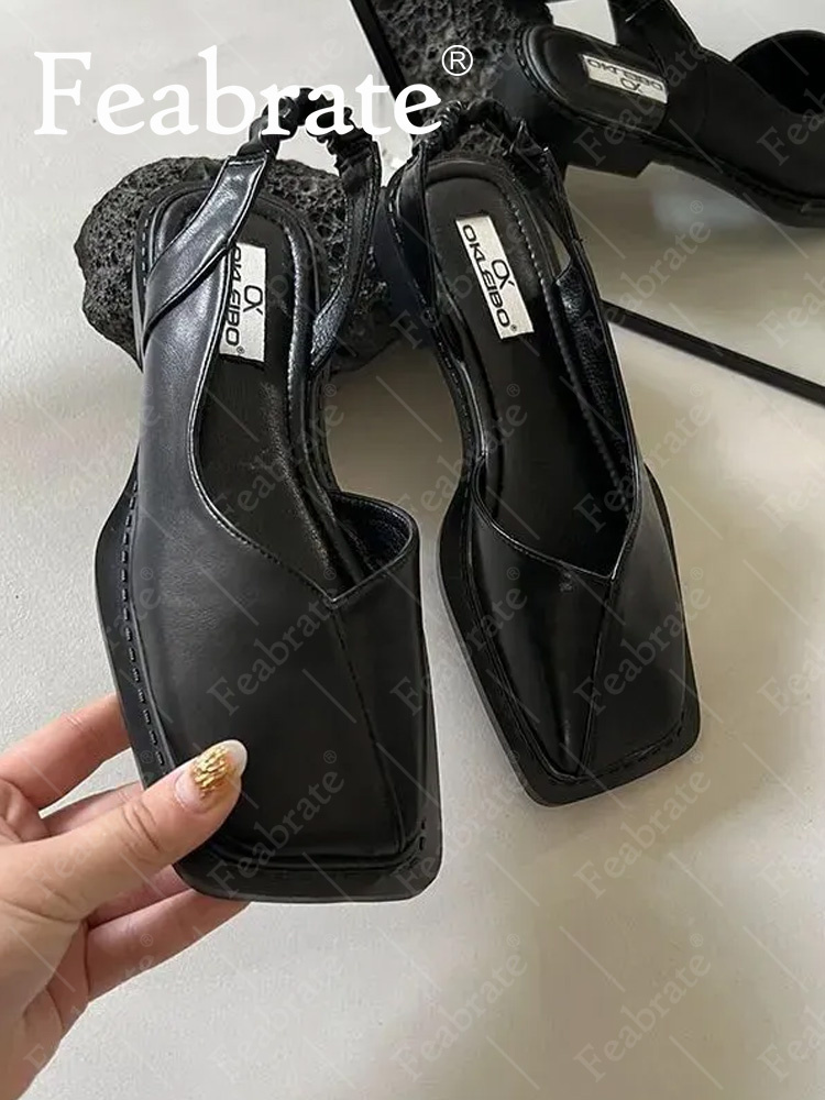 Босоножки Женский Feabrate черный, размер 40 Квадратный нос Лето Китай Липучки Шнуровка купить c ...