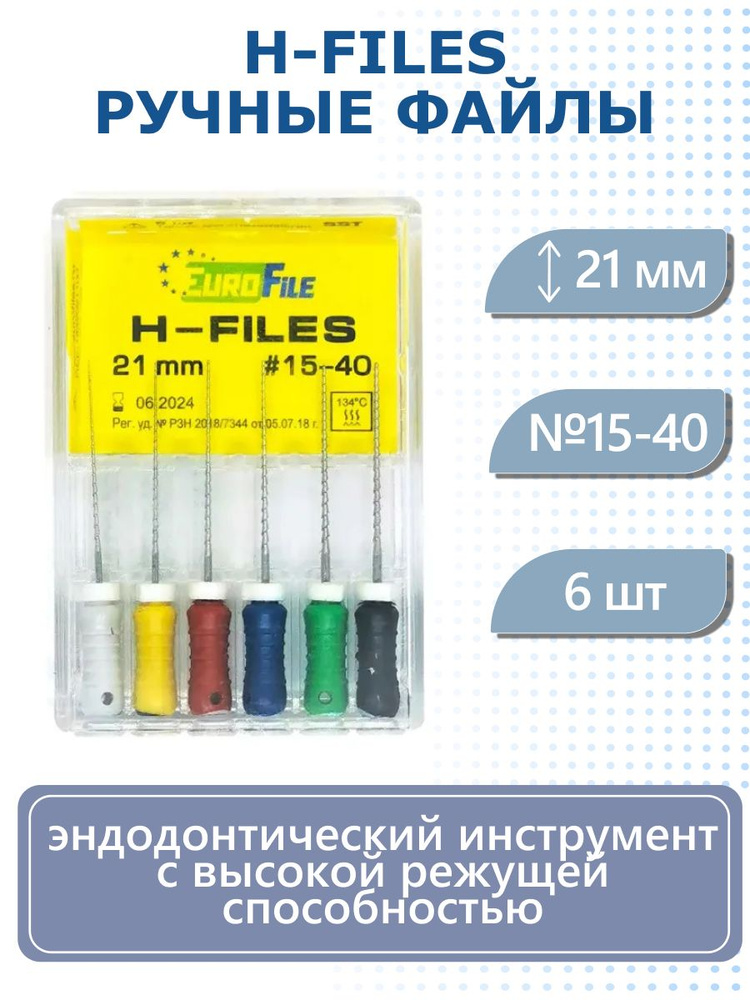 H-Files - ручные стальные файлы, 21 мм, № 15-40, 6 шт/упак Eurofile купить на OZON по низкой ...