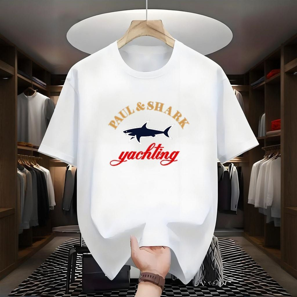 Футболка Мужской Paul&Shark белый Короткий, размер 50, 52 Хлопок Спортивный Китай, рост 150-180 ...