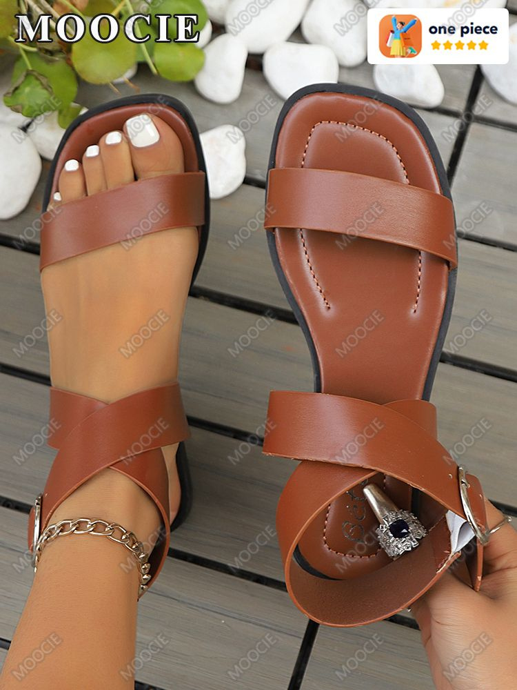 Босоножки Женский MOOCIE Без каблука Искусственная кожа, размер 35 Лето Без застёжки купить c ...