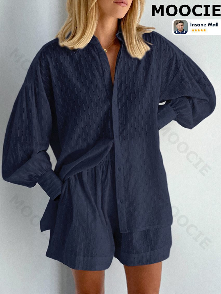 Комплект одежды Женский MOOCIE Повседневный суровый темно-синий, размер 46 Хлопок Китай Лето ...