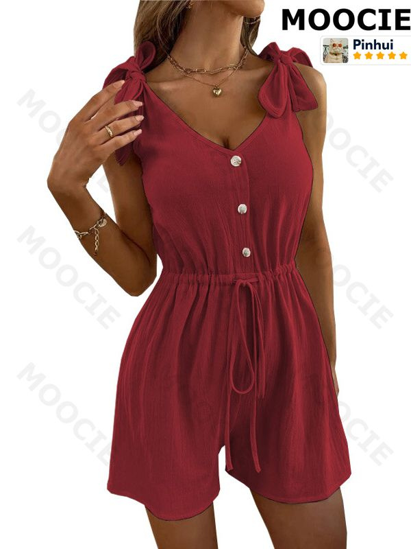 Комбинезон Женский MOOCIE, размер 50 красный Демисезон Домашний Пуговицы, Шнуровка Без рукавов ...