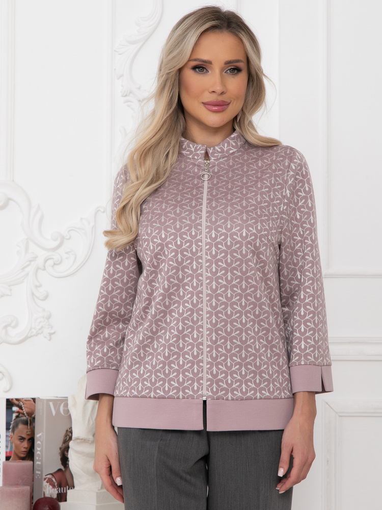 Пиджак Женский BELLMELODY розово-коричневый, пудровый, размер 54 Трикотаж Молния свободный ...