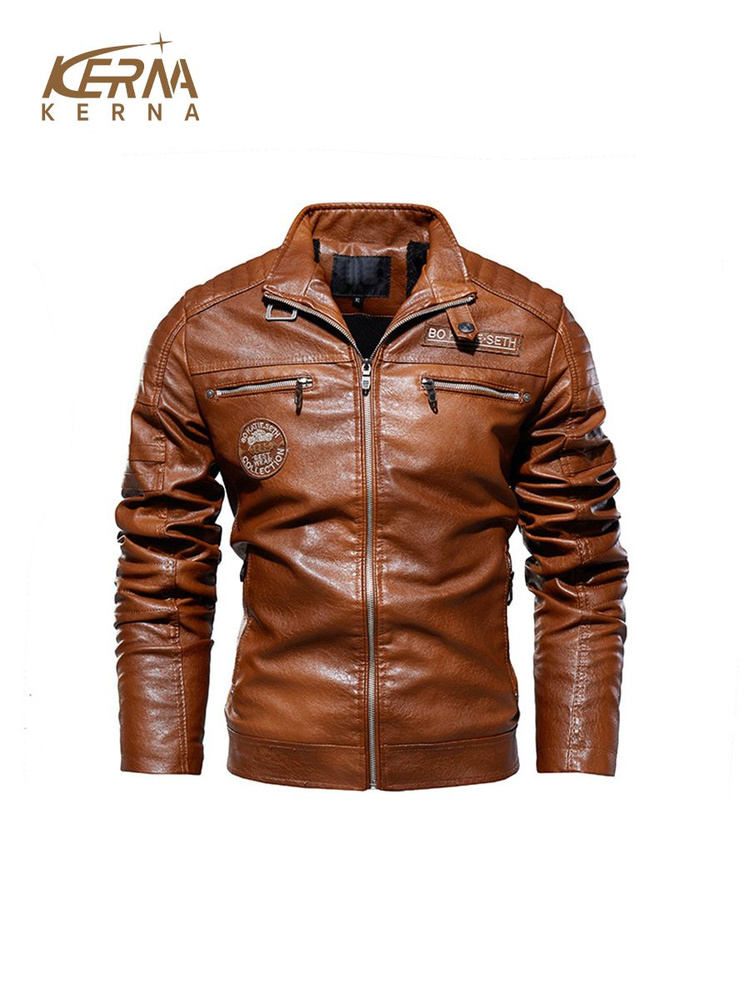 Куртка Мужской KERNA Значки коричневый лацканы Искусственная кожа, Полиэфирное волокно, размер ...