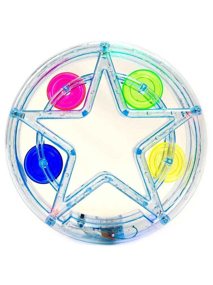 Детский музыкальный инструмент бубен звезда, с подсветкой, 17х17х3 см ...