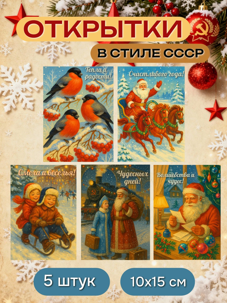 Открытки новогодние 10Х15 СССР набор 5 шт 2026 купить c доставкой на ...