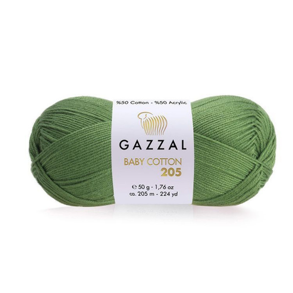 Пряжа Baby Cotton 205 Gazzal - 516 (аспарагус) - 1 моток, 50% хлопок, 50% акрил, (50г, 205м ...
