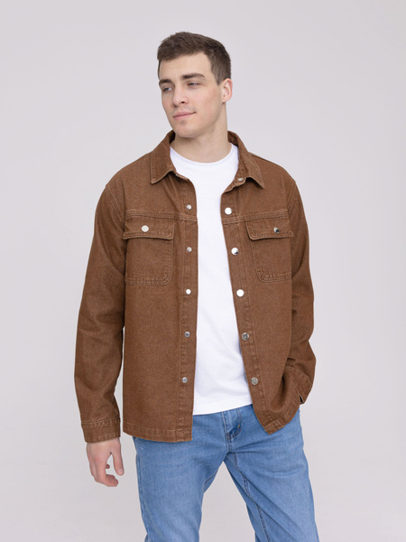 Куртка джинсовая Мужской Brostem коричневый Хлопок, размер 46 Длинный На любой сезон прямой Без ...