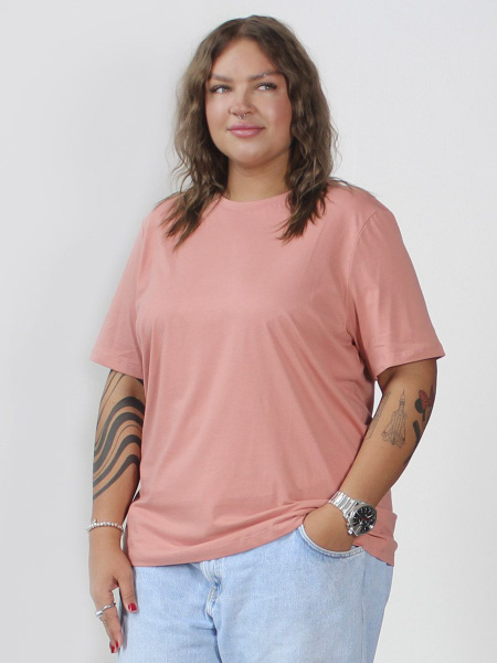 Футболка Женский STELLA MODA розовый Короткий, размер 52 Хлопок Однотонный свободный ...