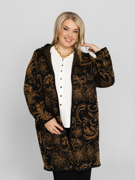 Кардиган Женский SAFI&AMI Collection черный, коричневый Трикотаж, размер 54 Молния Молния прямой ...