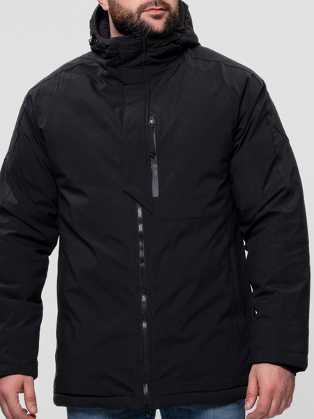 Куртка Мужской BOSECK Капюшон, Карманы черный стойка Полиэстер, размер 56 Длинный Зима оверсайз ...