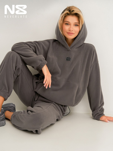 Костюм спортивный Женский NEVERLATE Повседневный графит, серый графит, размер 42 Полиэстер, Флис ...