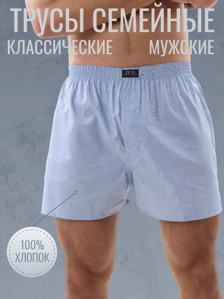 Трусы Мужской ZEVS шорты Хлопок голубой, размер 54, 56 Средняя Китай Повседневный Однотонный шов ...